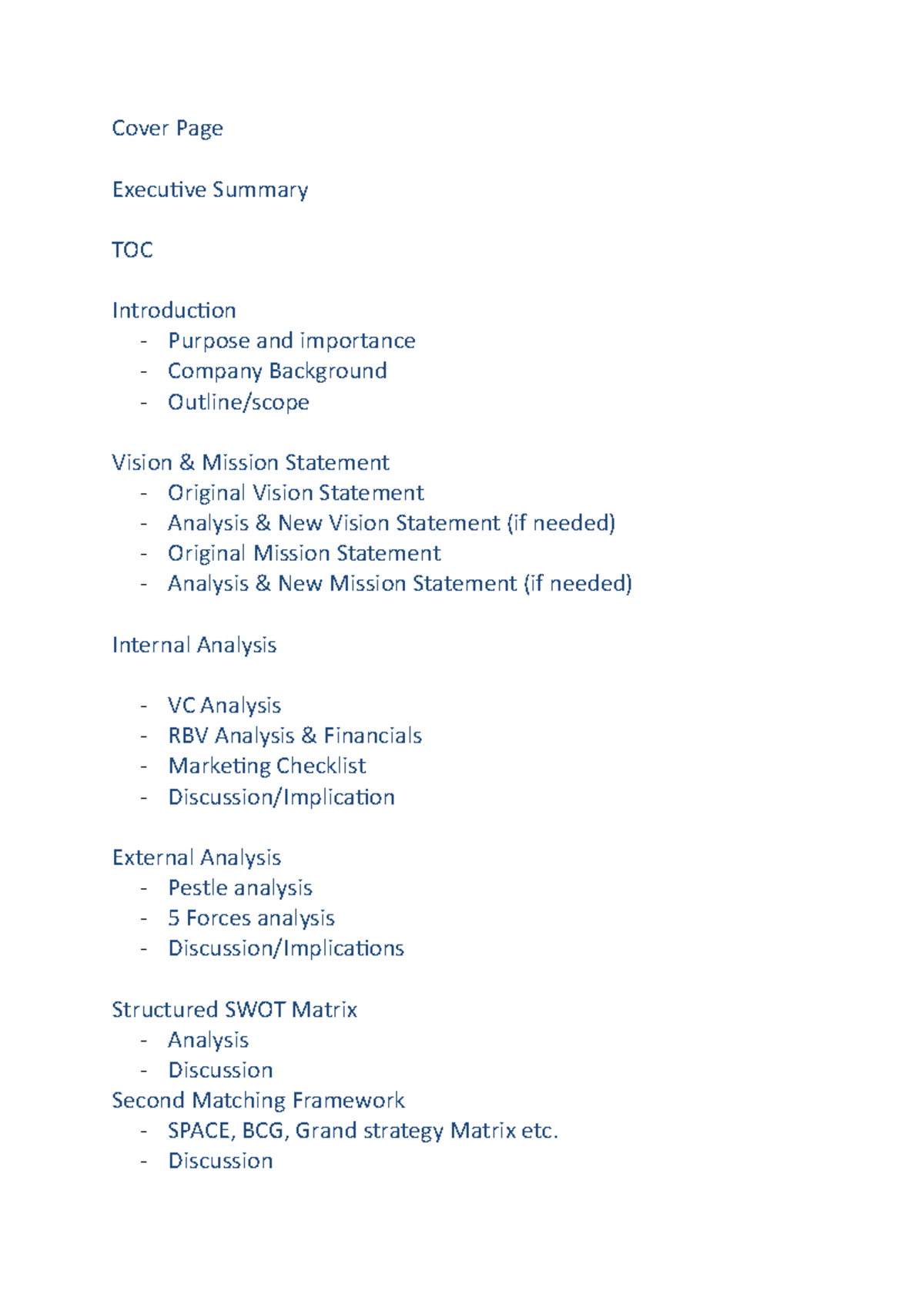 Structure Template - dsa - Cover Page Executive Summary TOC ...