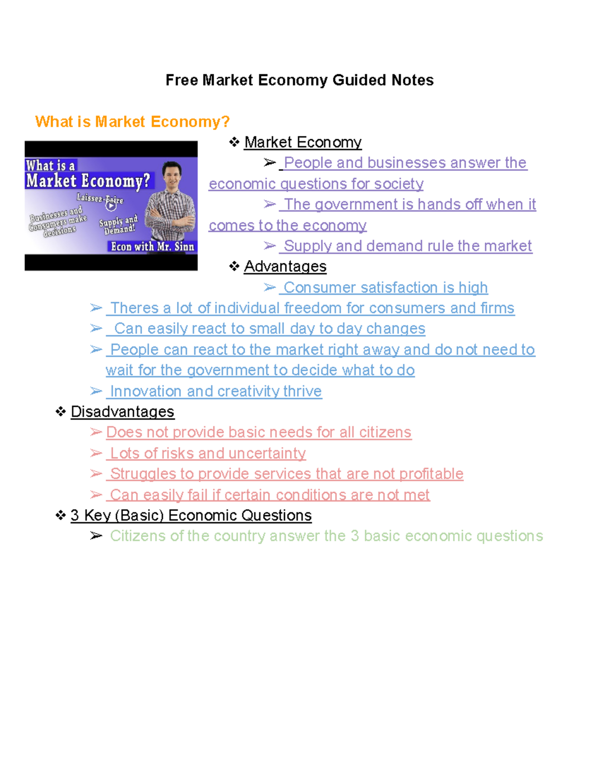 - Free Market Economy Guided Notes - Studocu