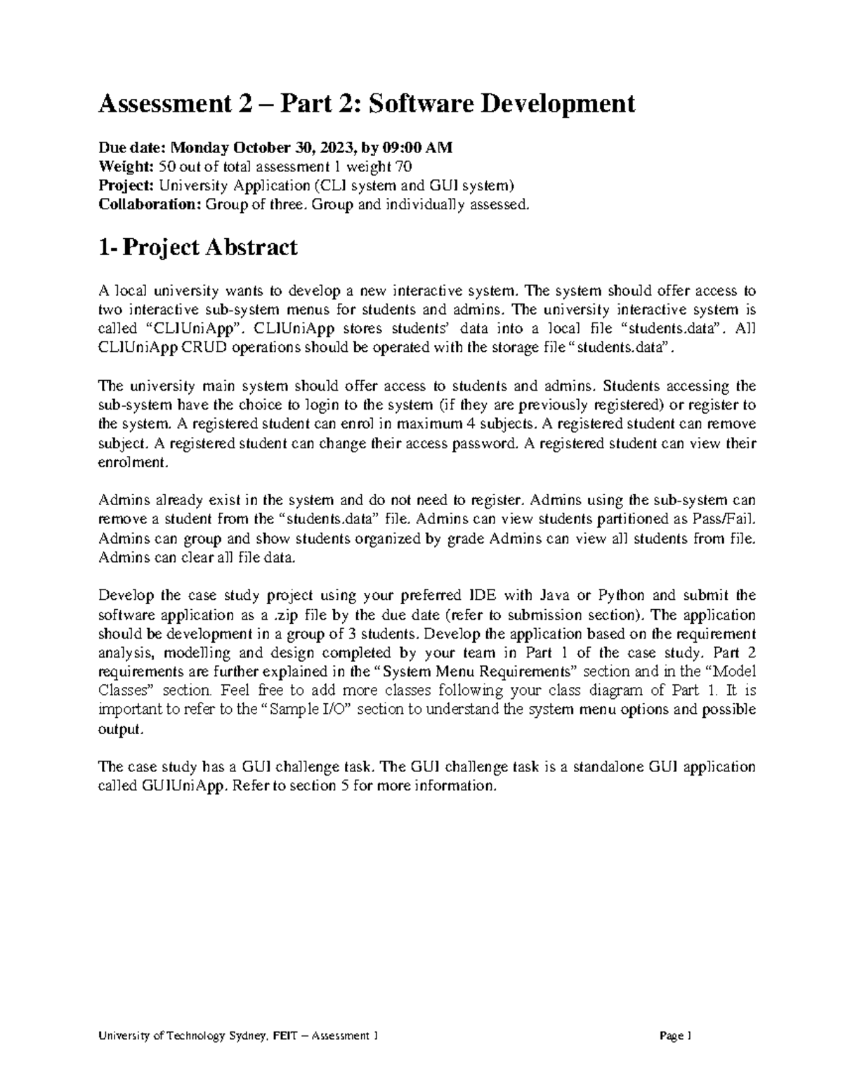 Assessment 1 - Part 2 - Assessment 2 – Part 2: Software Development Due ...