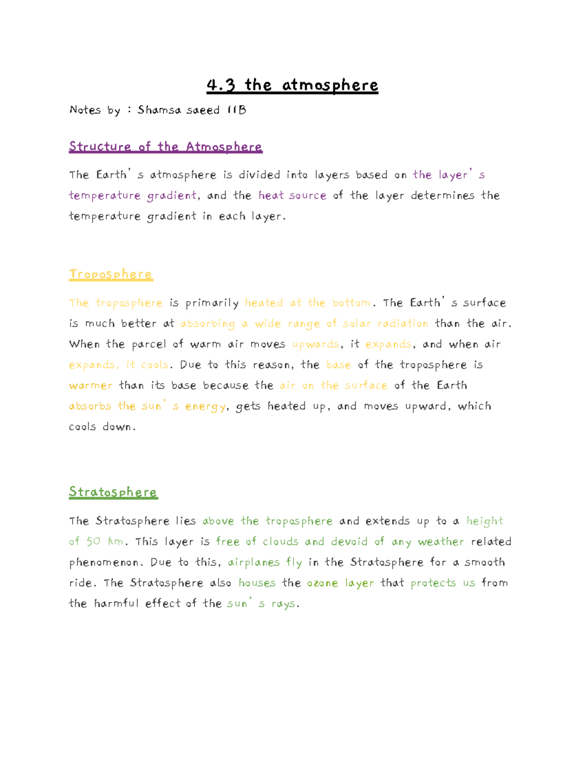 4.3 the atmosphere - 4 the atmosphere Notes by : Shamsa saeed 11B ...