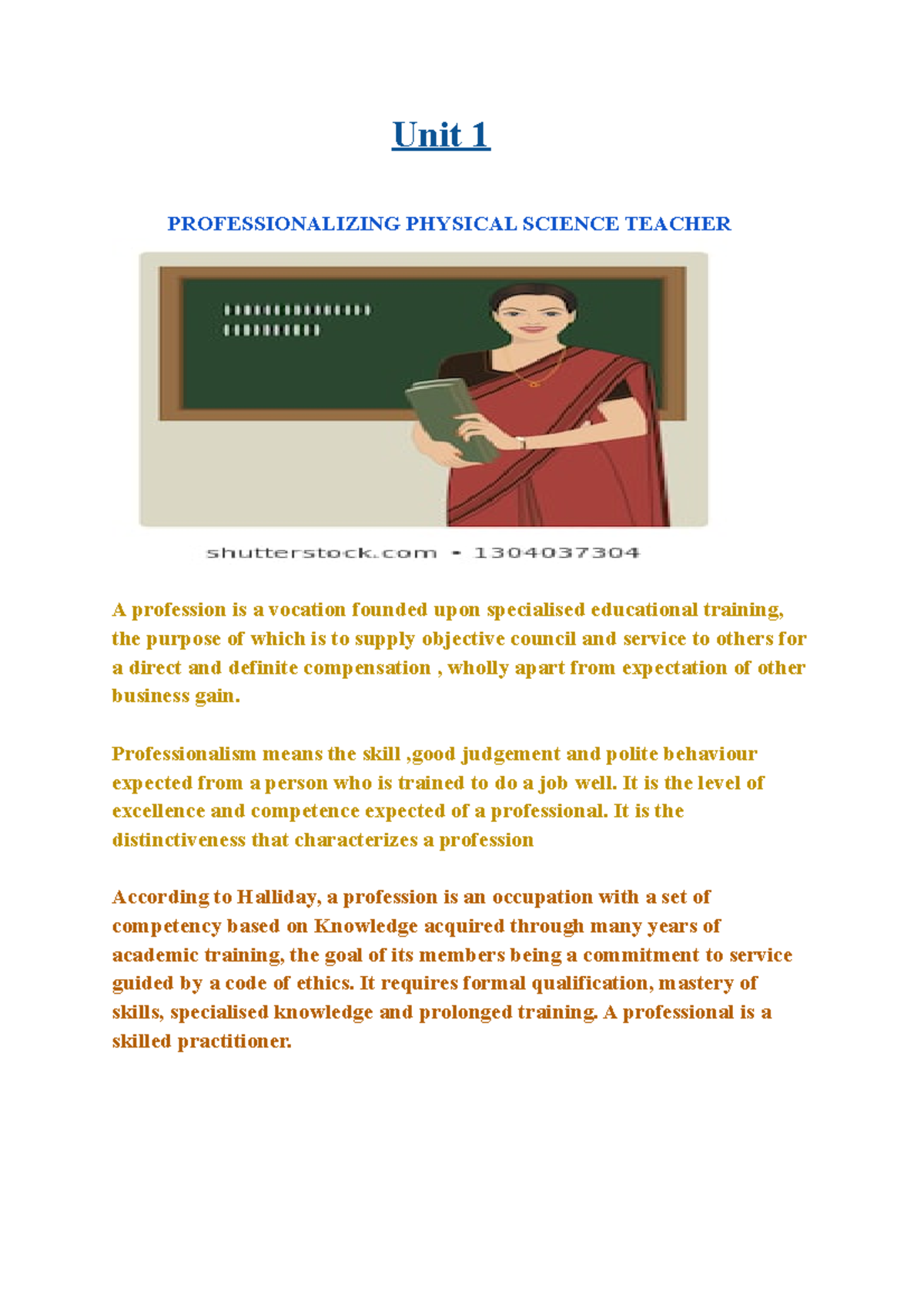 UNIT 1 Professionalizing Physical Science Teacher - Unit 1 ...
