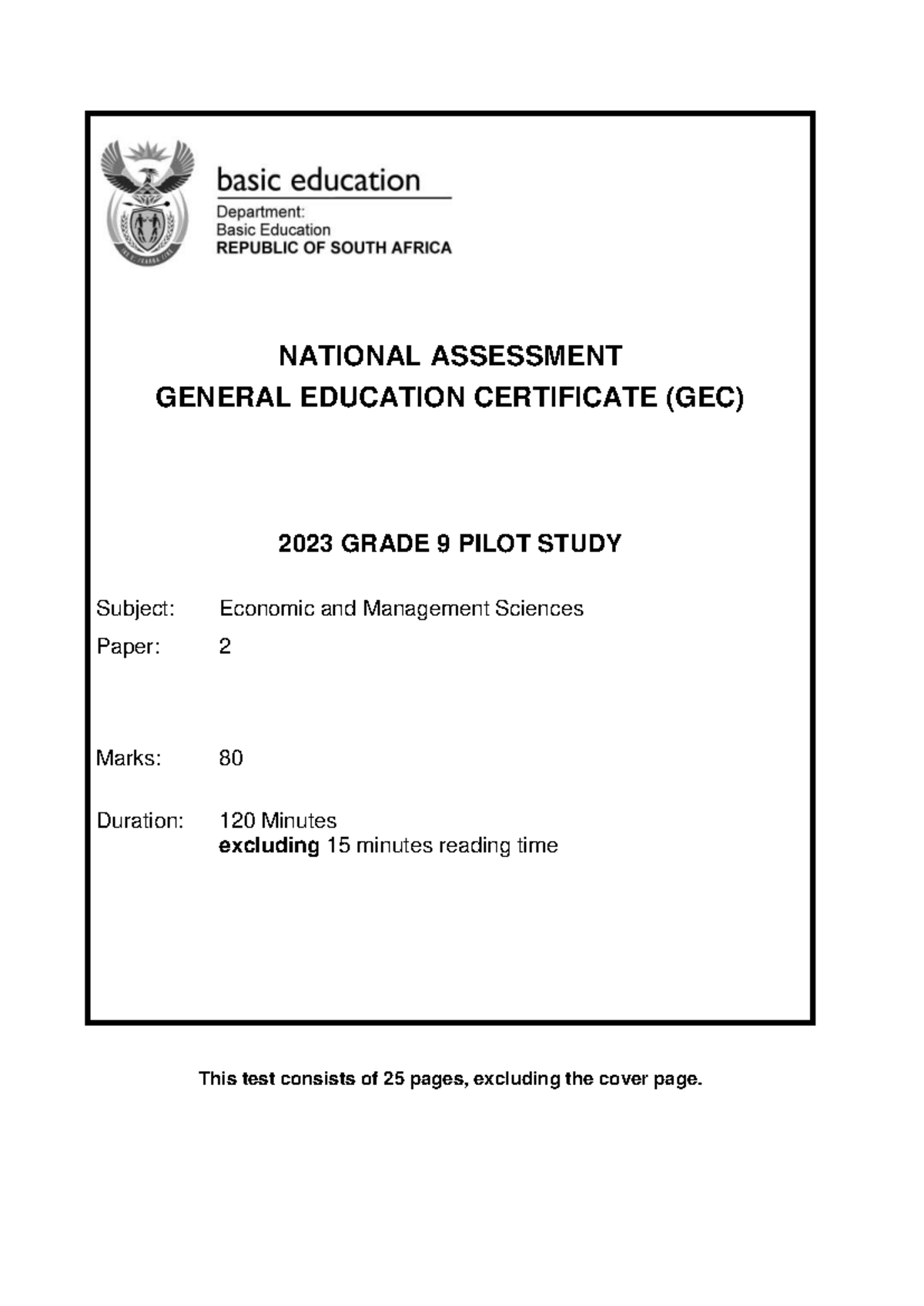 Grade 9 EMS English P2 Test - NATIONAL ASSESSMENT GENERAL EDUCATION ...