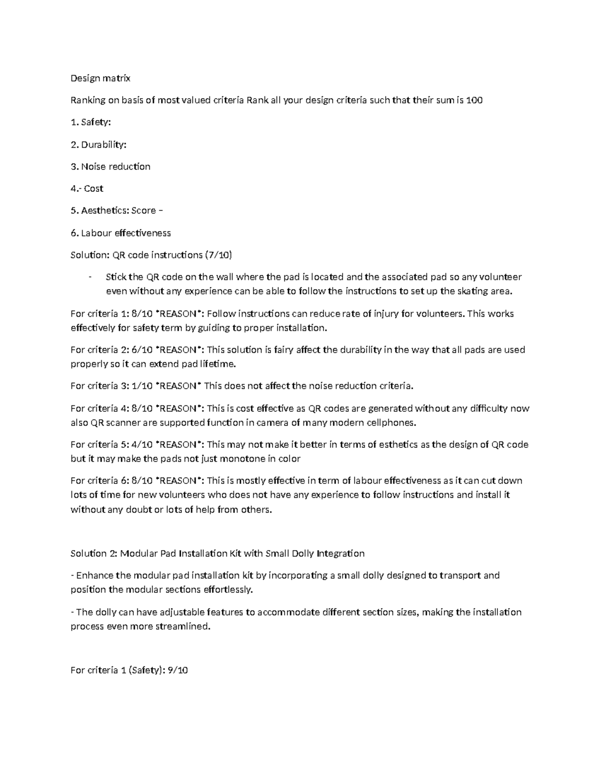 Design matrix - Assignment - Design matrix Ranking on basis of most ...