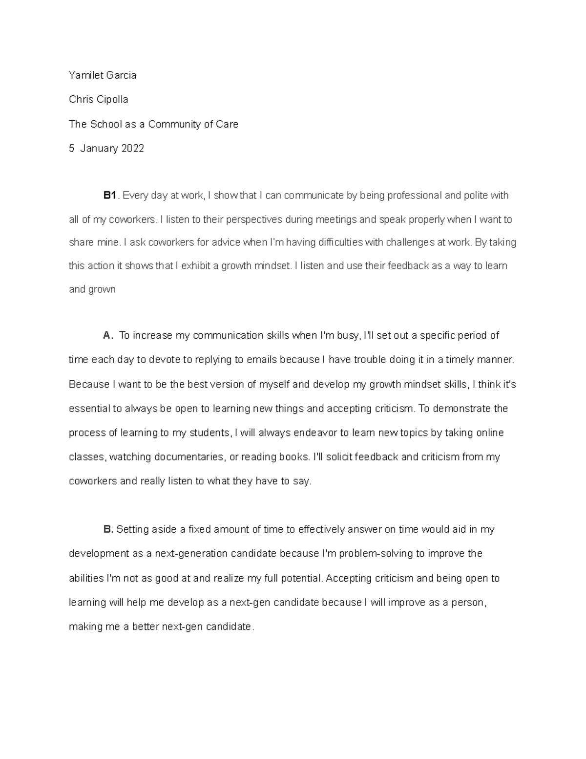 TASK 4 Professional Dispositions AND Ethics - Yamilet Garcia Chris ...