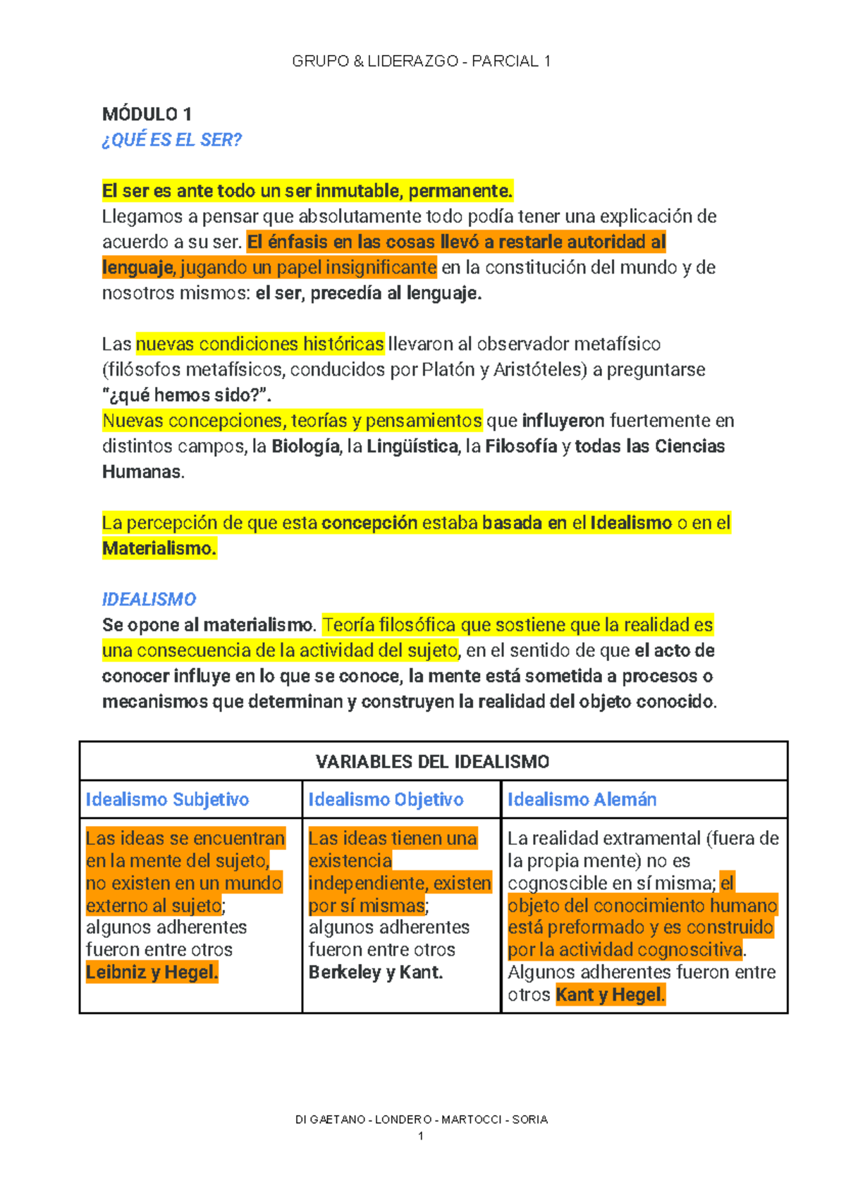 Resumen G&L 1er parcial - MÓDULO 1 ¿QUÉ ES EL SER? El ser es ante todo ...