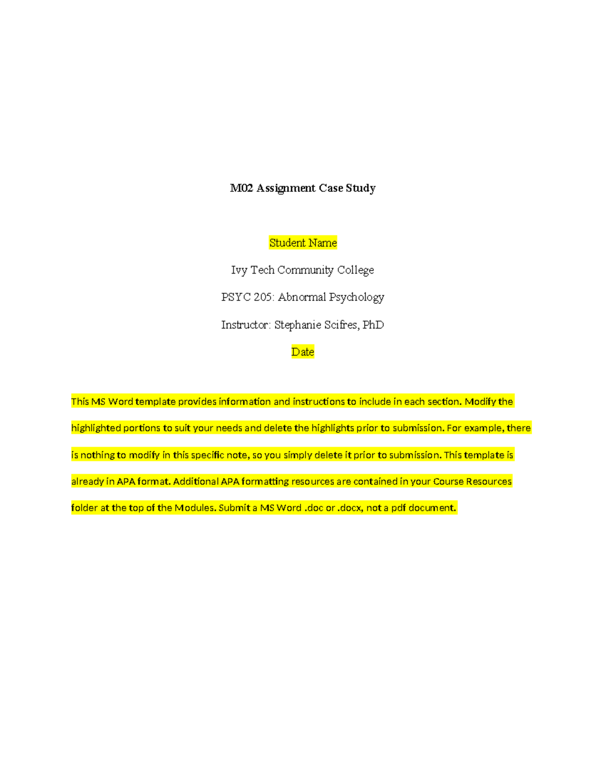 M02 Assignment Case Study Template - M02 Assignment Case Study Student Name Ivy Tech Community ...
