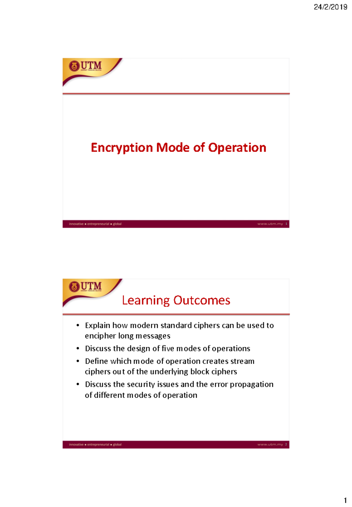 5 Mode Operation [Lecture Presentation Slides] - Encryption Mode of ...