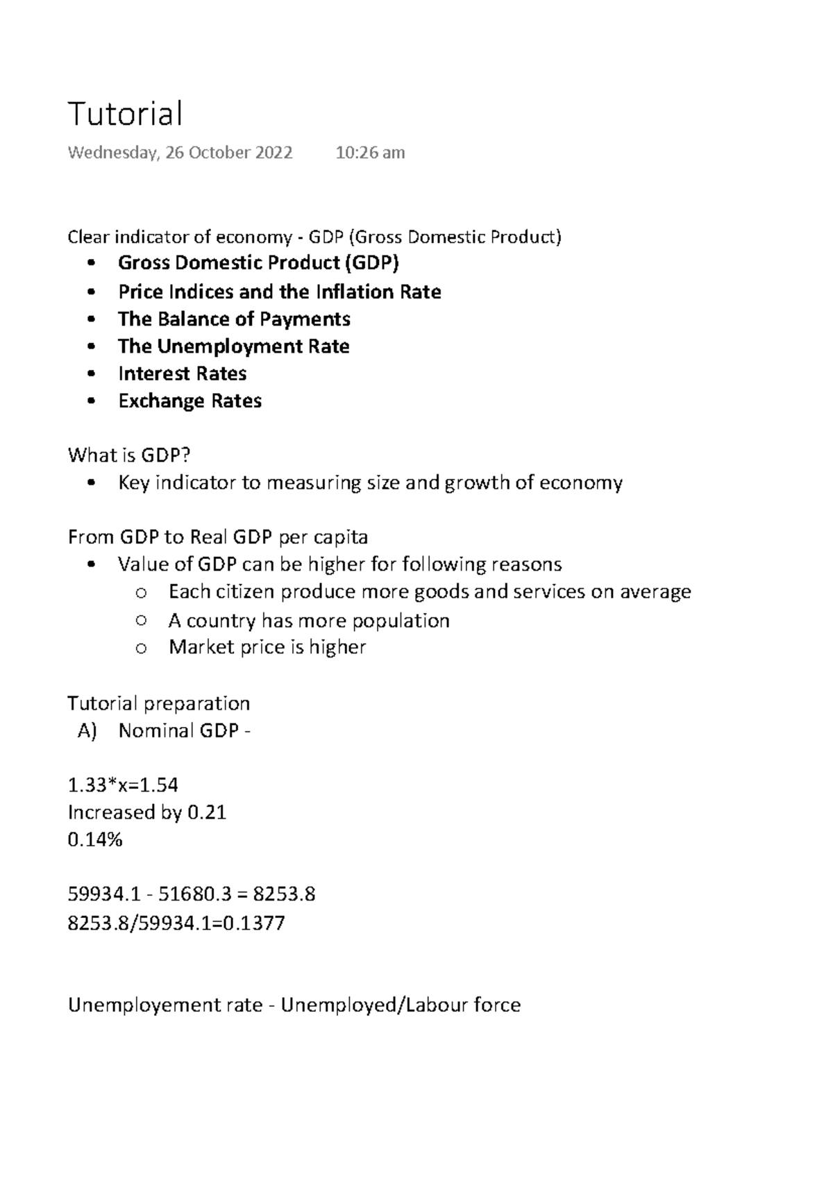 Week 7 Pre-learning - Good - Clear indicator of economy - GDP (Gross ...