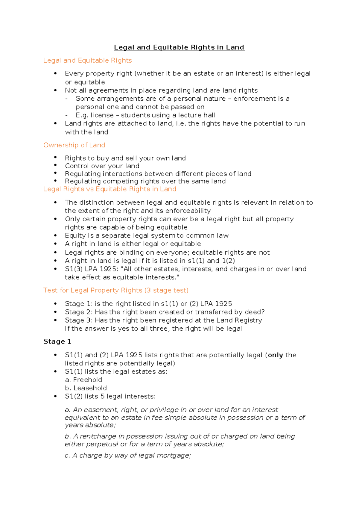 Interests and registered land summary - Legal and Equitable Rights in ...