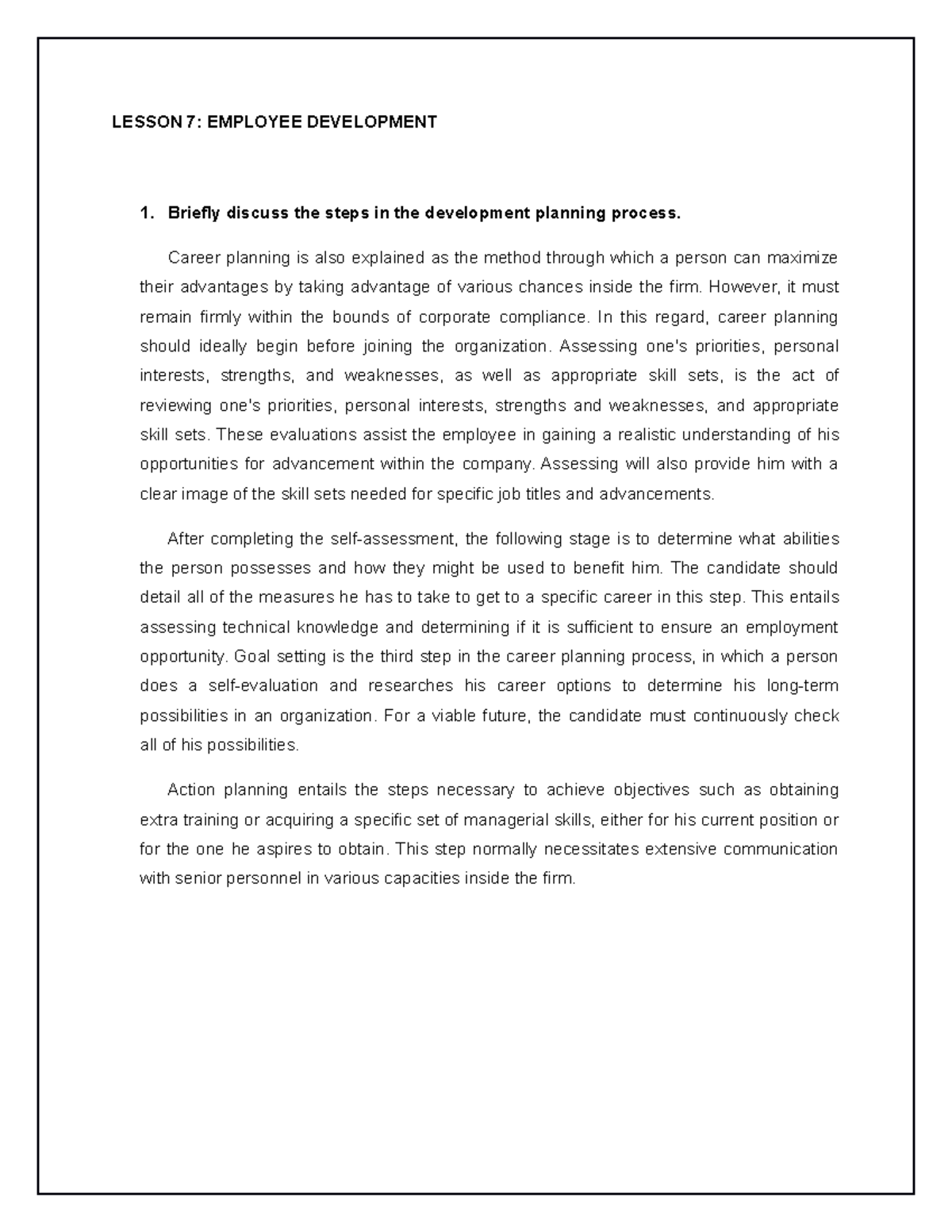 HUMAN RESOURCES MANAGEMENT LESSON 7 - QUIZ - LESSON 7: EMPLOYEE ...