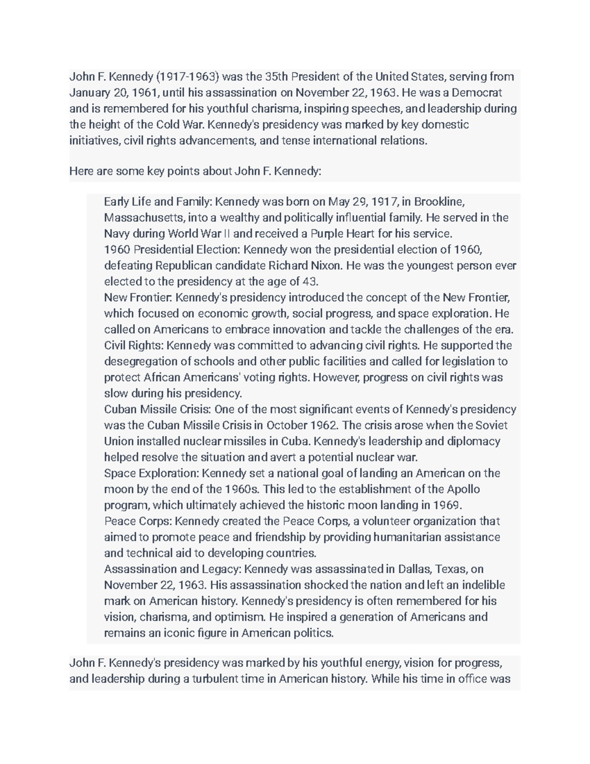 John F. Kennedy - John F. Kennedy (1917-1963) was the 35th President of ...