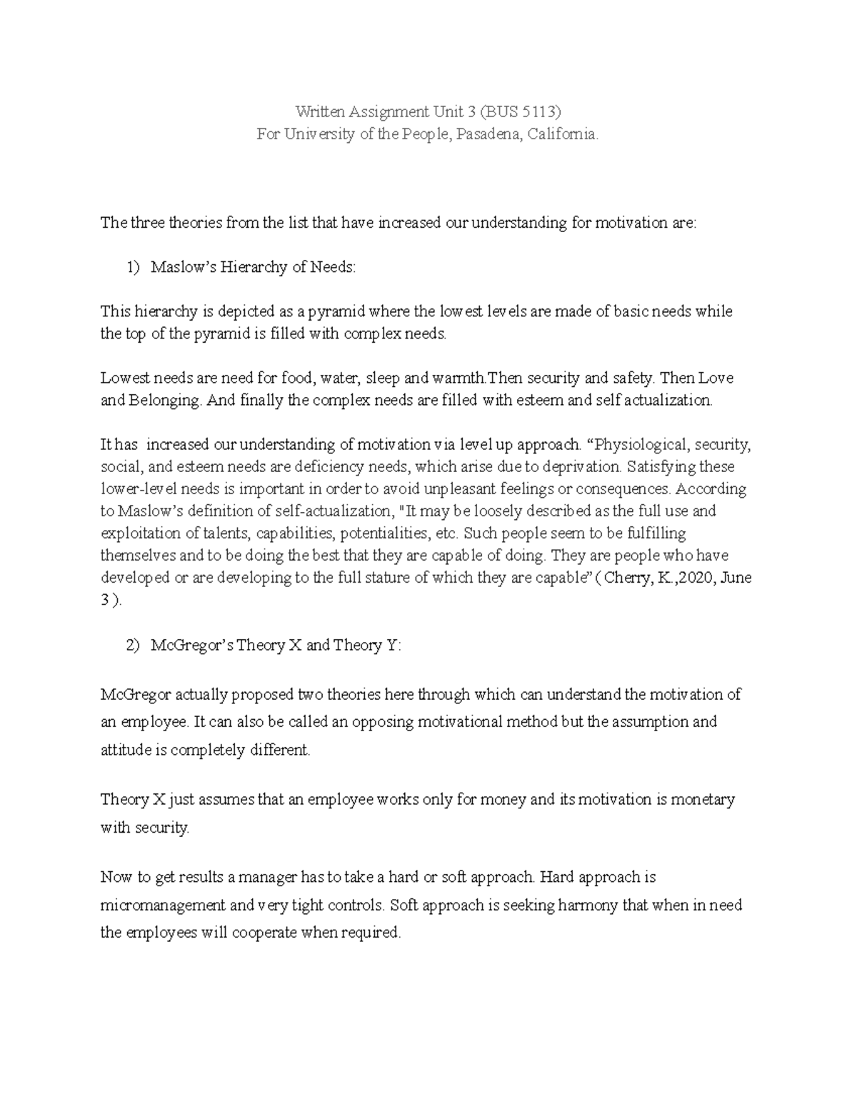 Written Assignment Unit 3 (BUS 5113) - Written Assignment Unit 3 (BUS ...