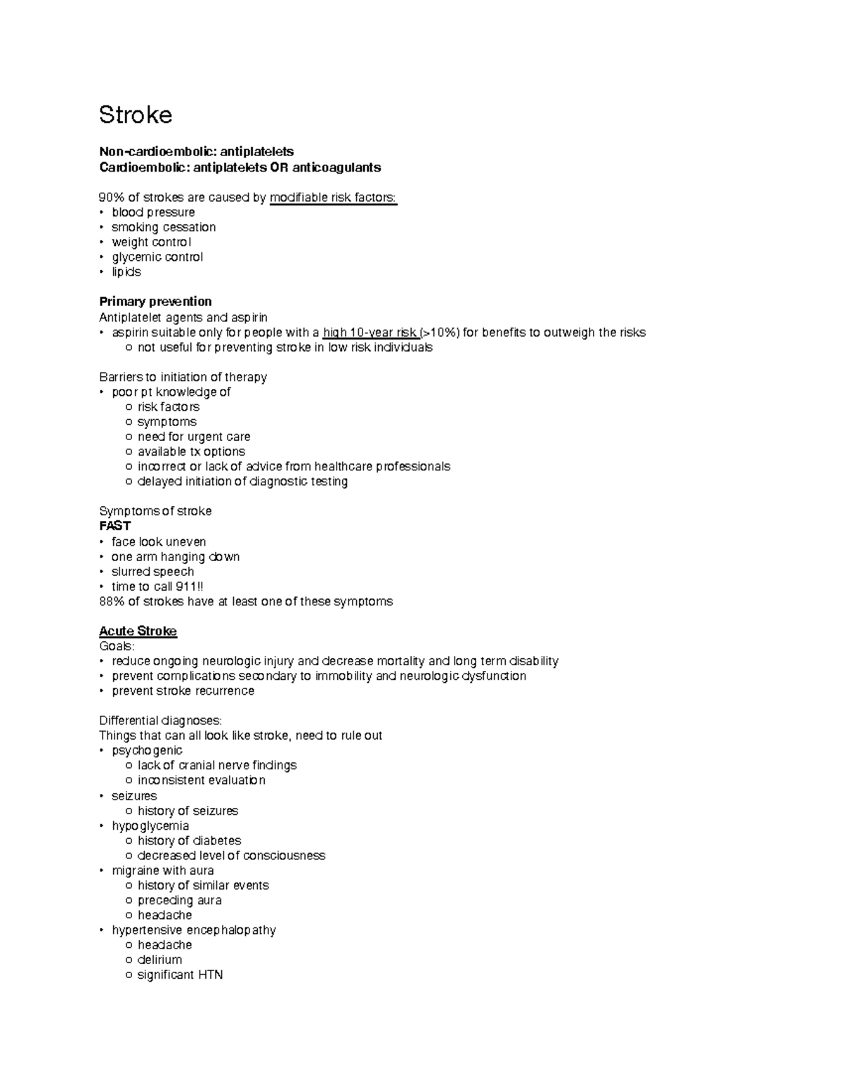 Stroke Therapeutics - Study guide - Stroke Non-cardioembolic ...