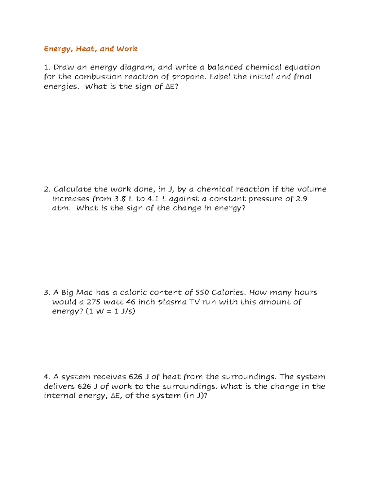 Energy Heat And Work - practice assignment - Energy, Heat, and Work ...