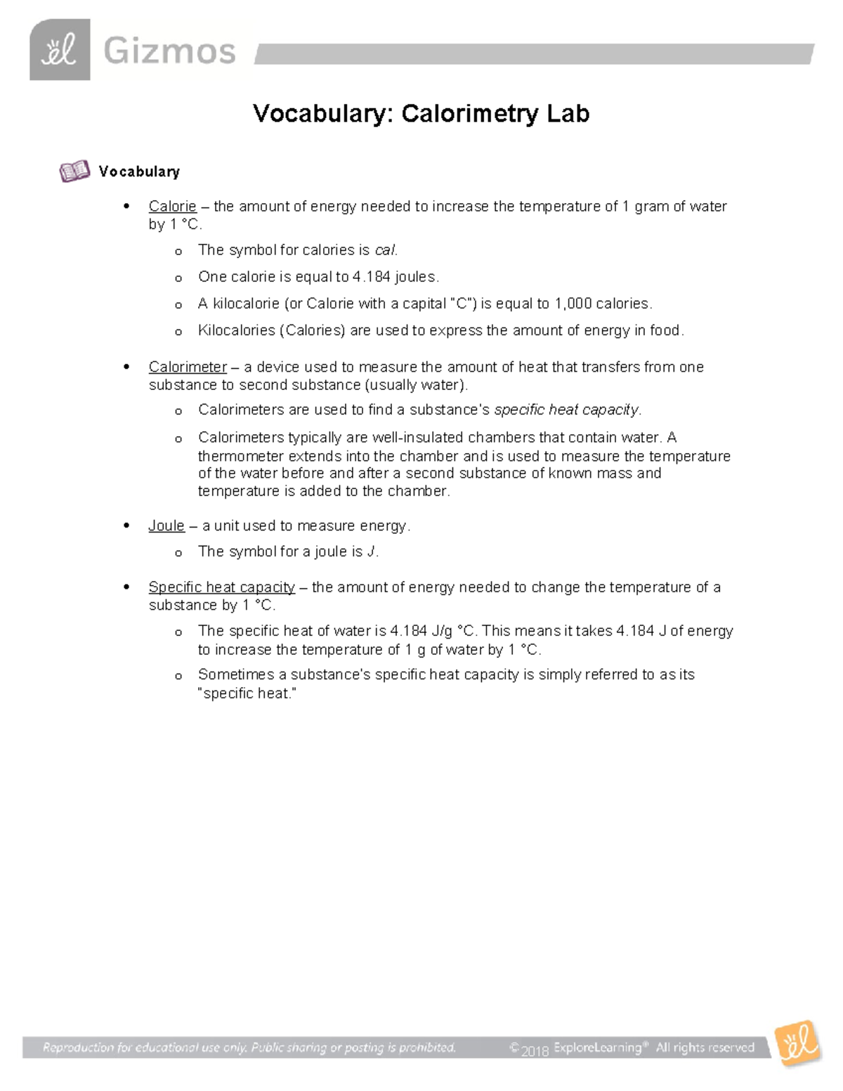 Calorimetry Lab Vocab - 2018 Vocabulary: Calorimetry Lab Vocabulary ...