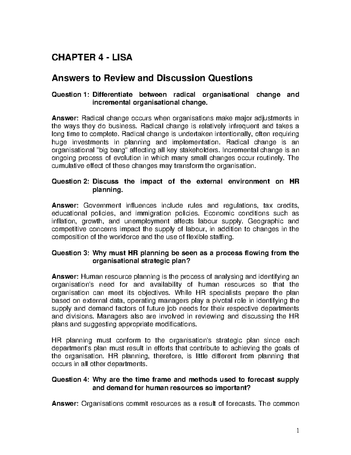 Chapter 4 - paragraph questions - CHAPTER 4 - LISA Answers to Review and Discussion Questions ...