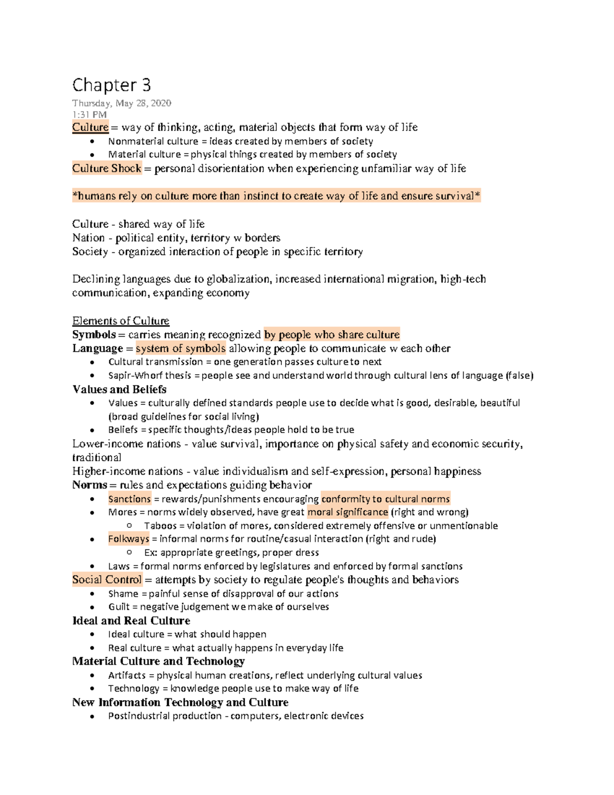Sociology - Chapter 3 - Taught by Professor Bill Kilgore - Chapter 3 ...