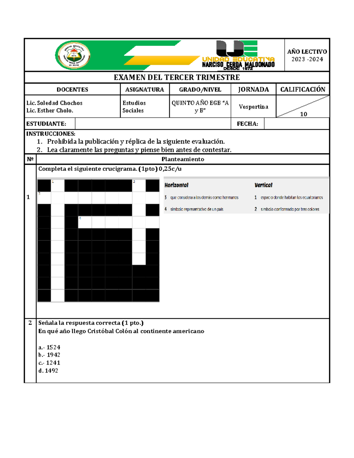 Cuestionario DE EE.SS TRI-III SIN Respuestas - AÑO LECTIVO 2023 - 2024 ...