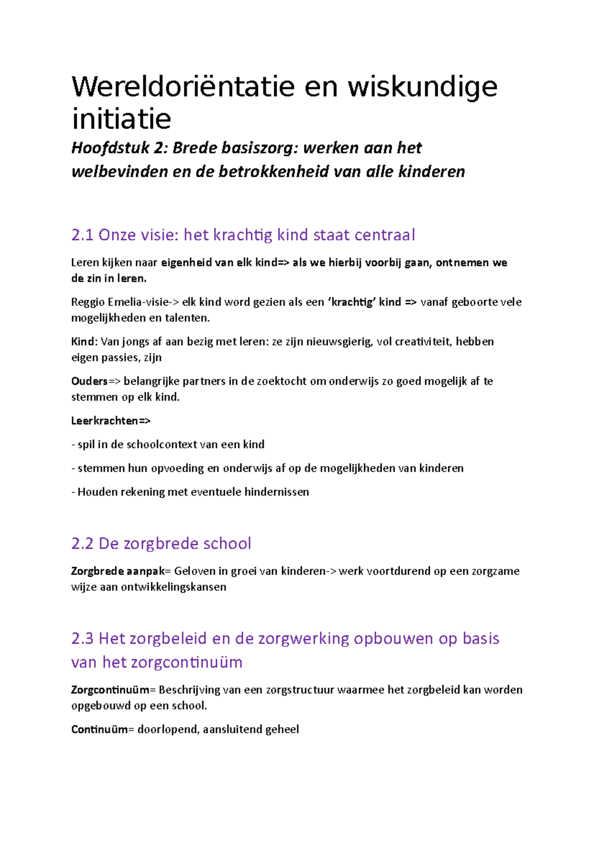 Hoofdstuk 2 samenvatting - Wereldoriëntatie en wiskundige initiatie ...