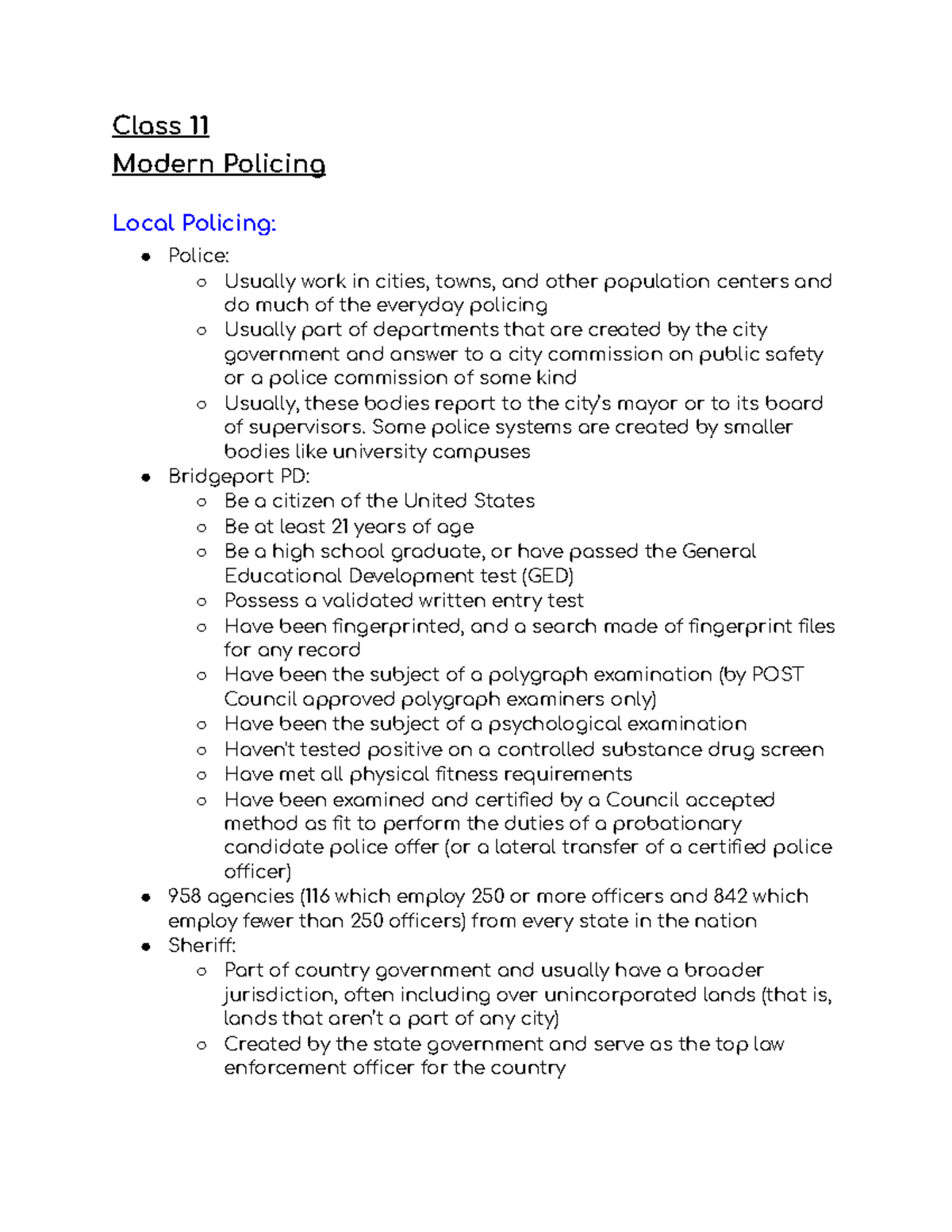 CJ Class 11 - Professor Espinoza - Class 11 Modern Policing Local ...