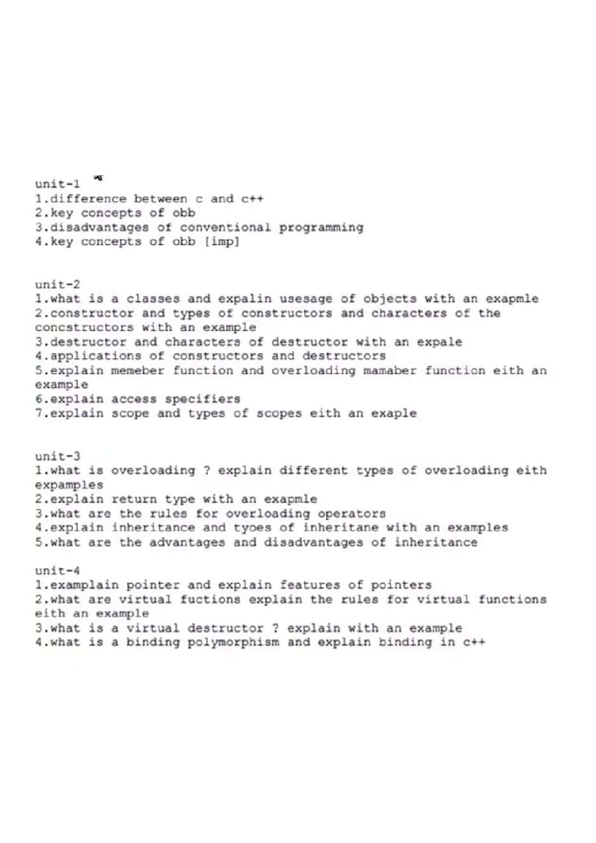 OOPS C ++ Unitwise IMP - Information Technology - Studocu