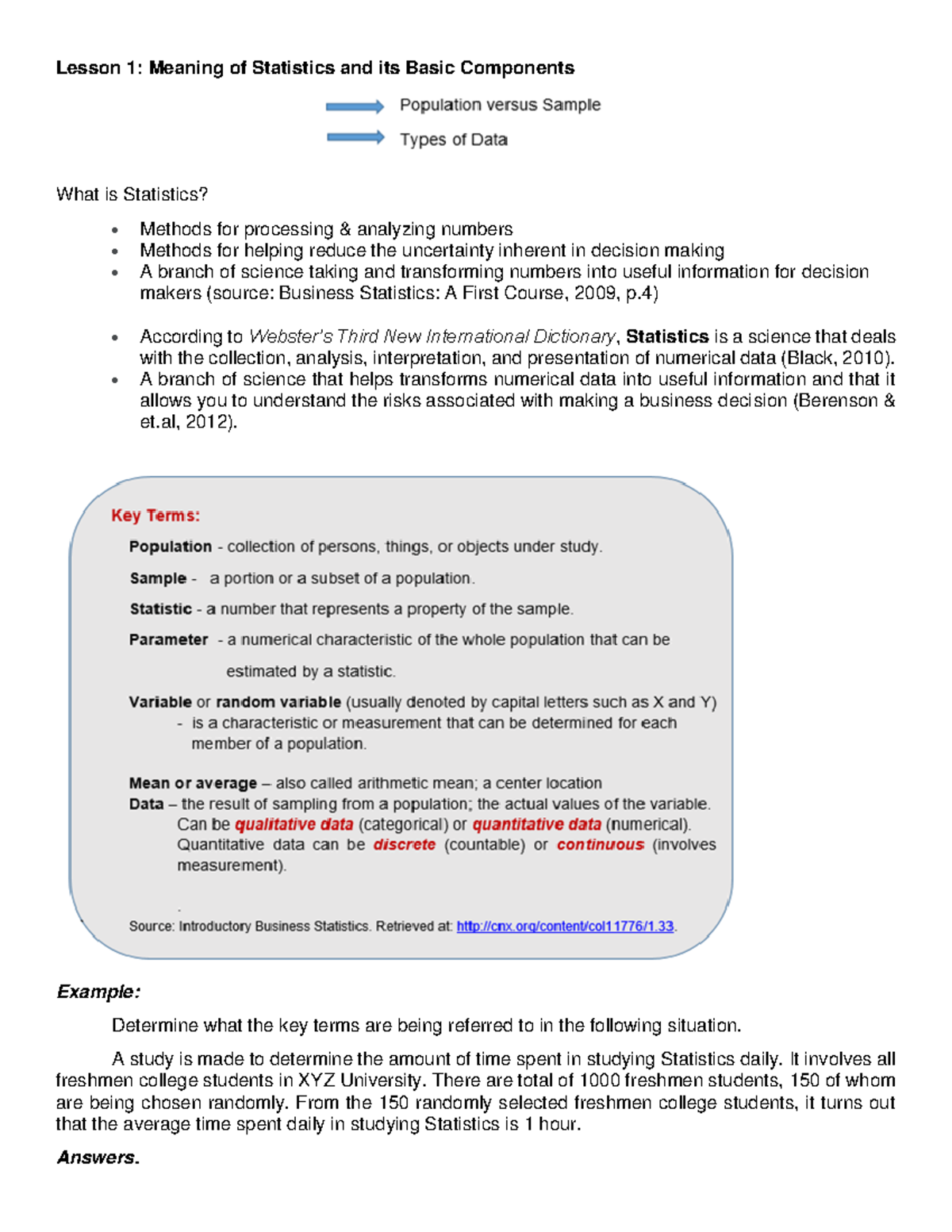 Stat mod1 - Meaning of Statistics and its Basic Components - Lesson 1 ...