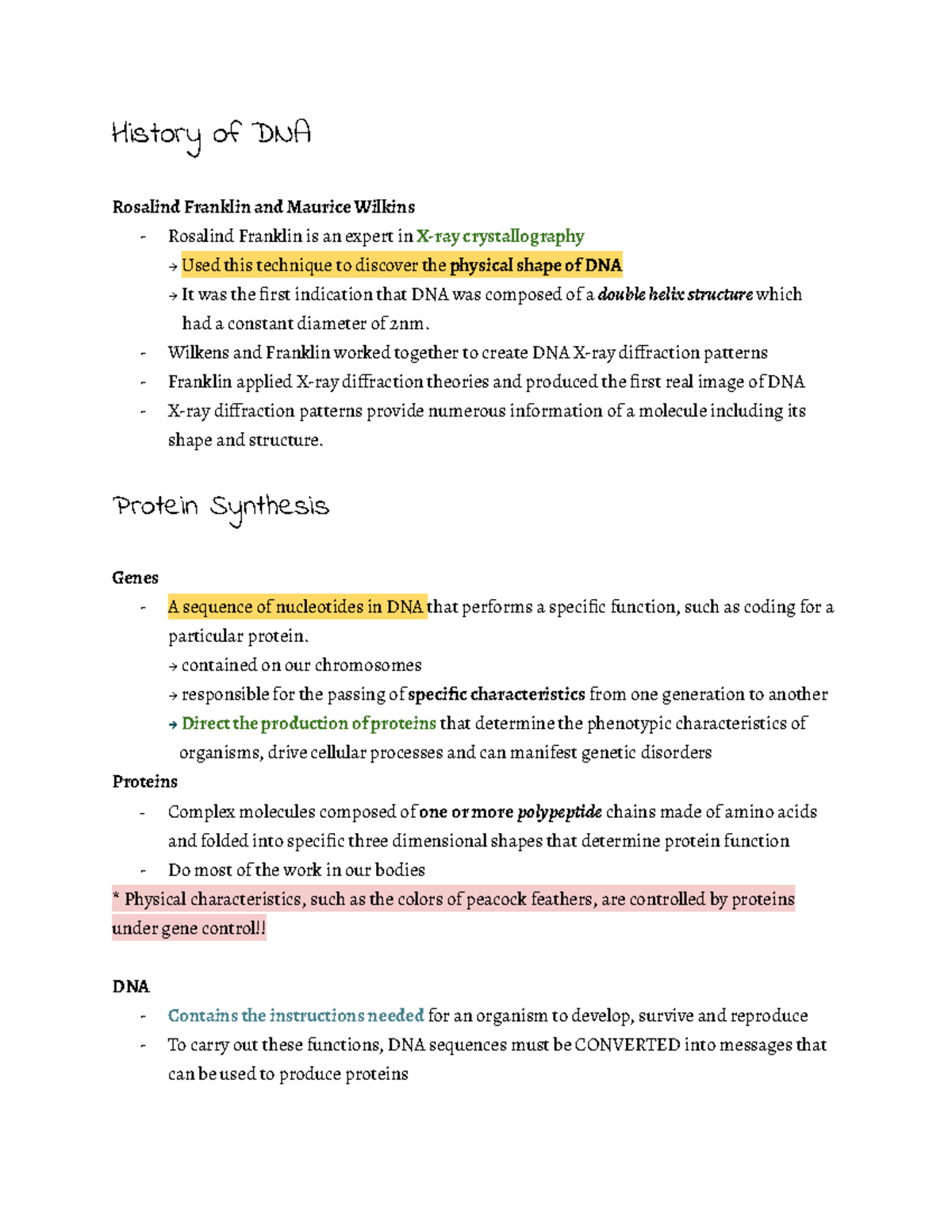 Biology 12 DNA Notes - History of DNA Rosalind Franklin and Maurice ...