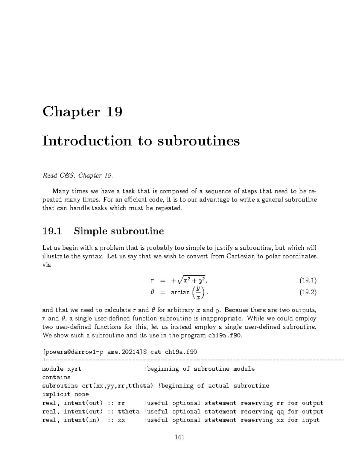 Its leture note for students for reference - Chapter 19 Introduction to subroutines Read C&S ...