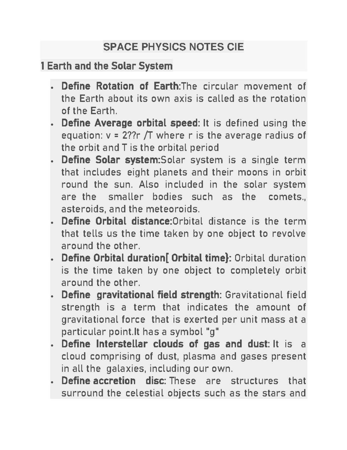 Space Physics Notes Space Physics Notes Cie 1 Earth And The Solar