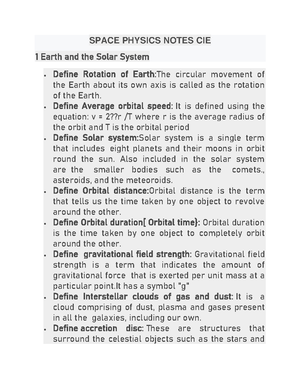 Space Physics Notes - SPACE PHYSICS NOTES CIE 1 Earth and the Solar ...
