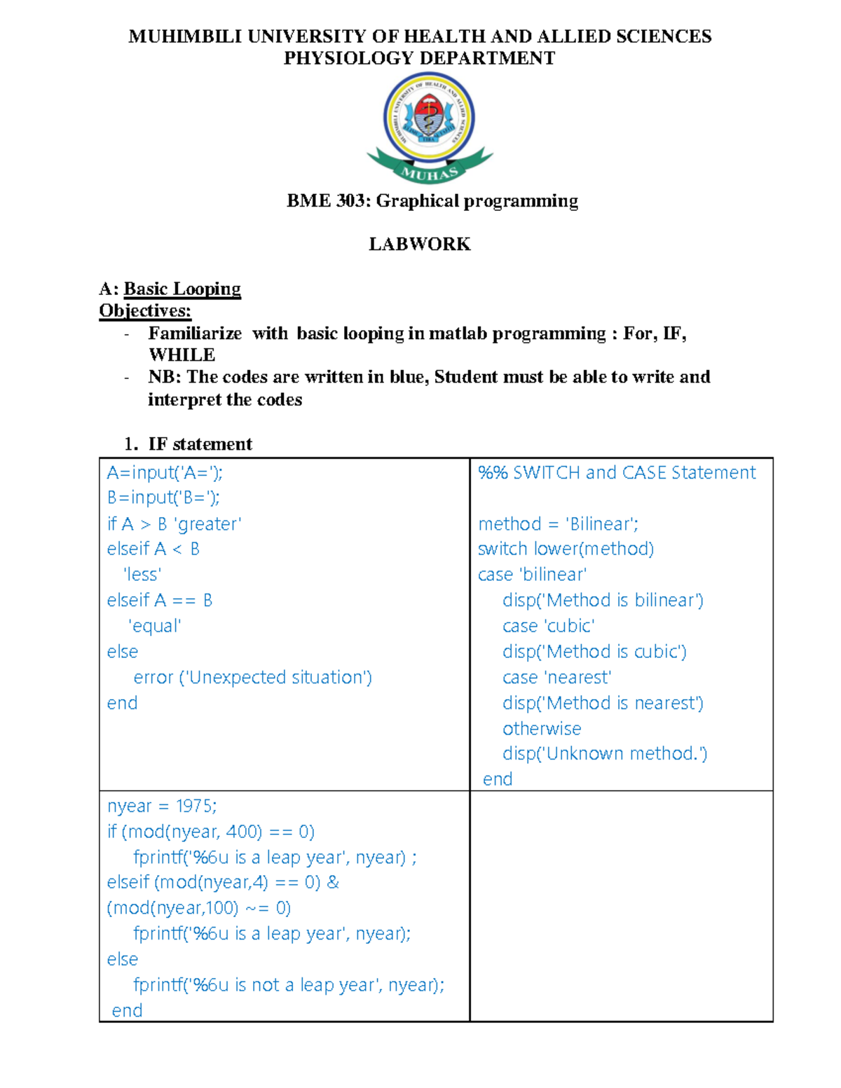 Lab Work 2 - I want to learn more - MUHIMBILI UNIVERSITY OF HEALTH AND ALLIED SCIENCES ...