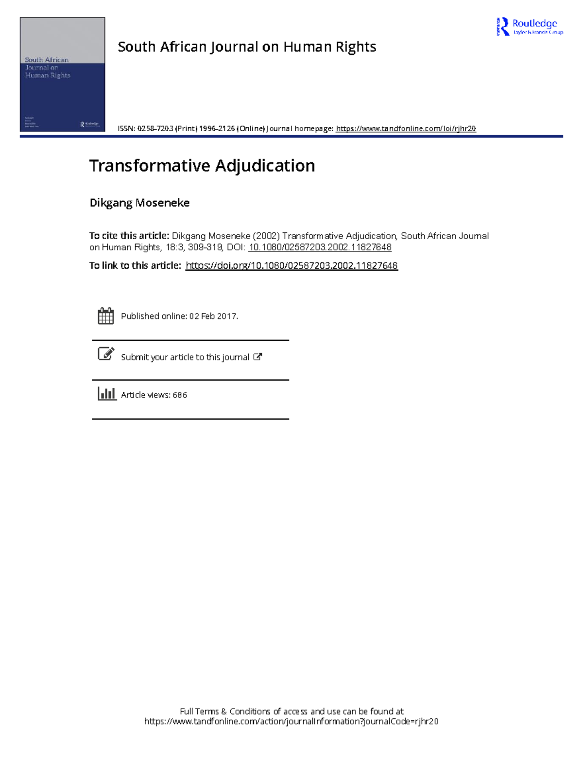 Transformative Adjudication Moseneke - Full Terms & Conditions of ...