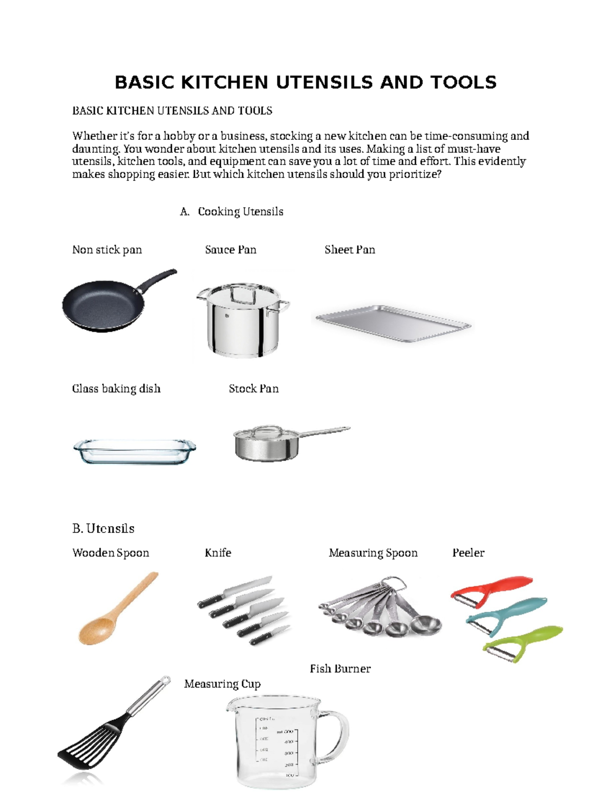 Basic Kitchen Utensils AND Tools - BASIC KITCHEN UTENSILS AND TOOLS ...