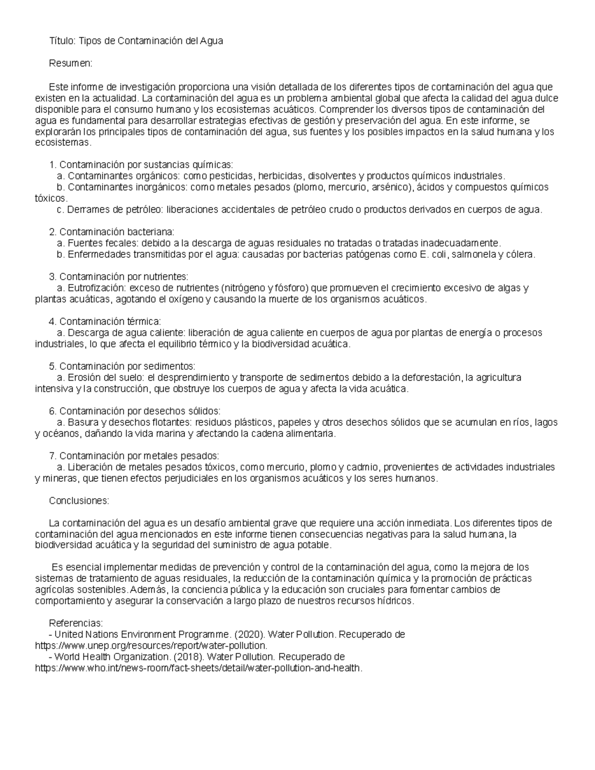 Proyecto de contaminacion del agua - Título: Tipos de Contaminación del ...
