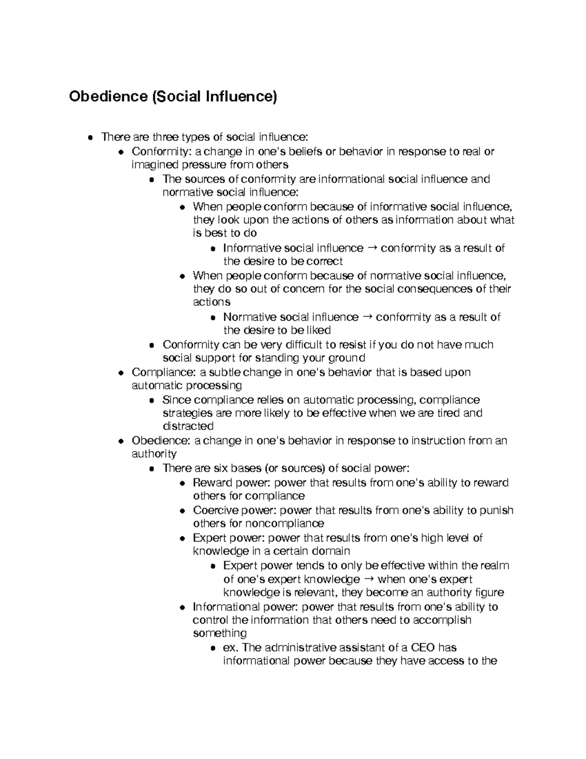 Obedience Notes - Obedience (Social Influence) There are three types of ...