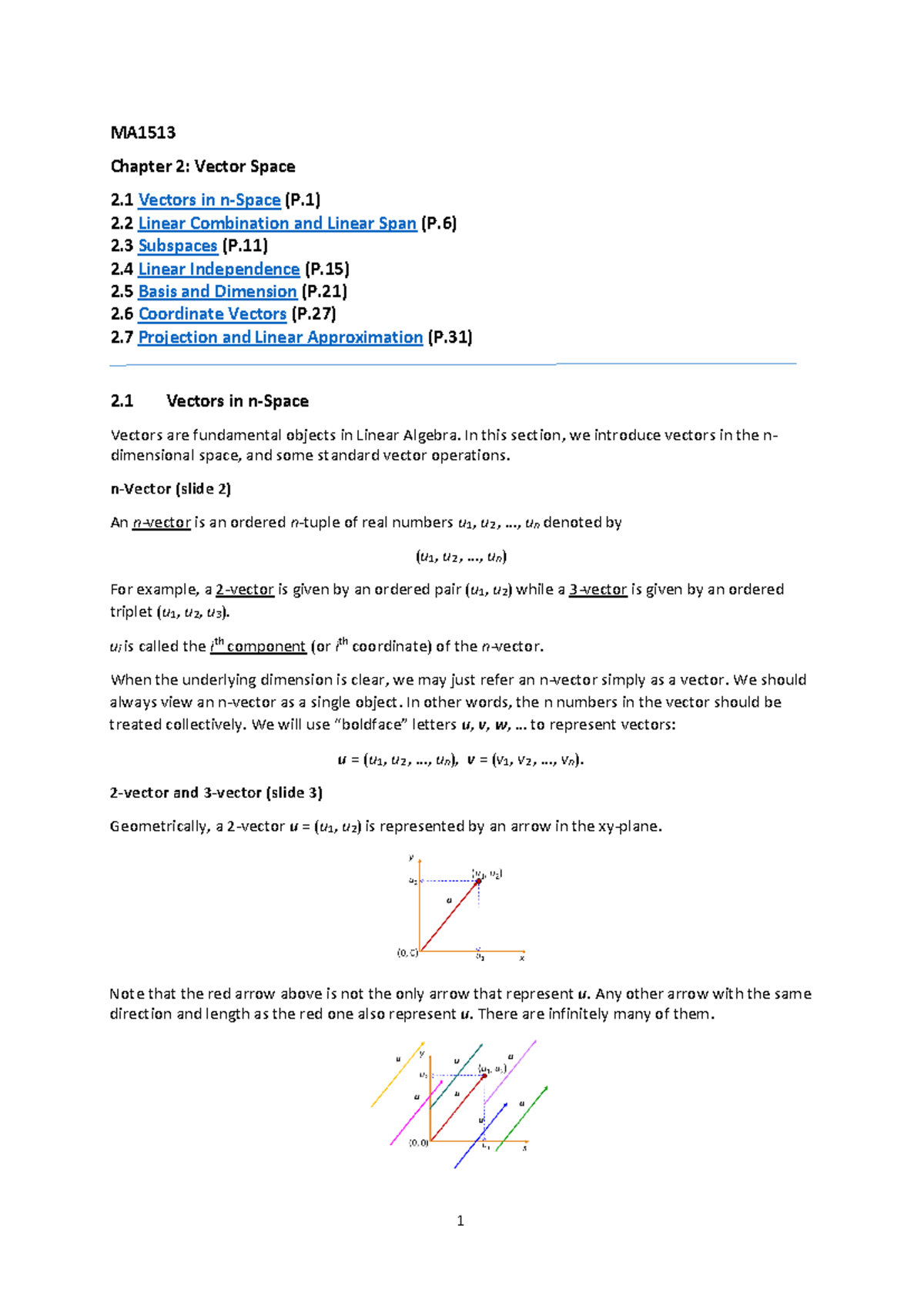 Chapter 2 MA1513 - MA Chapter 2: Vector Space 2 Vectors in n-Space (P ...