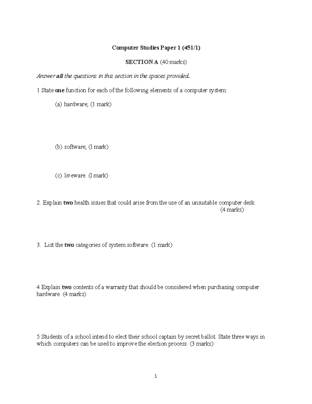 Computer Studies Paper 1 2014 - Computer Studies Paper 1 (451/1 ...