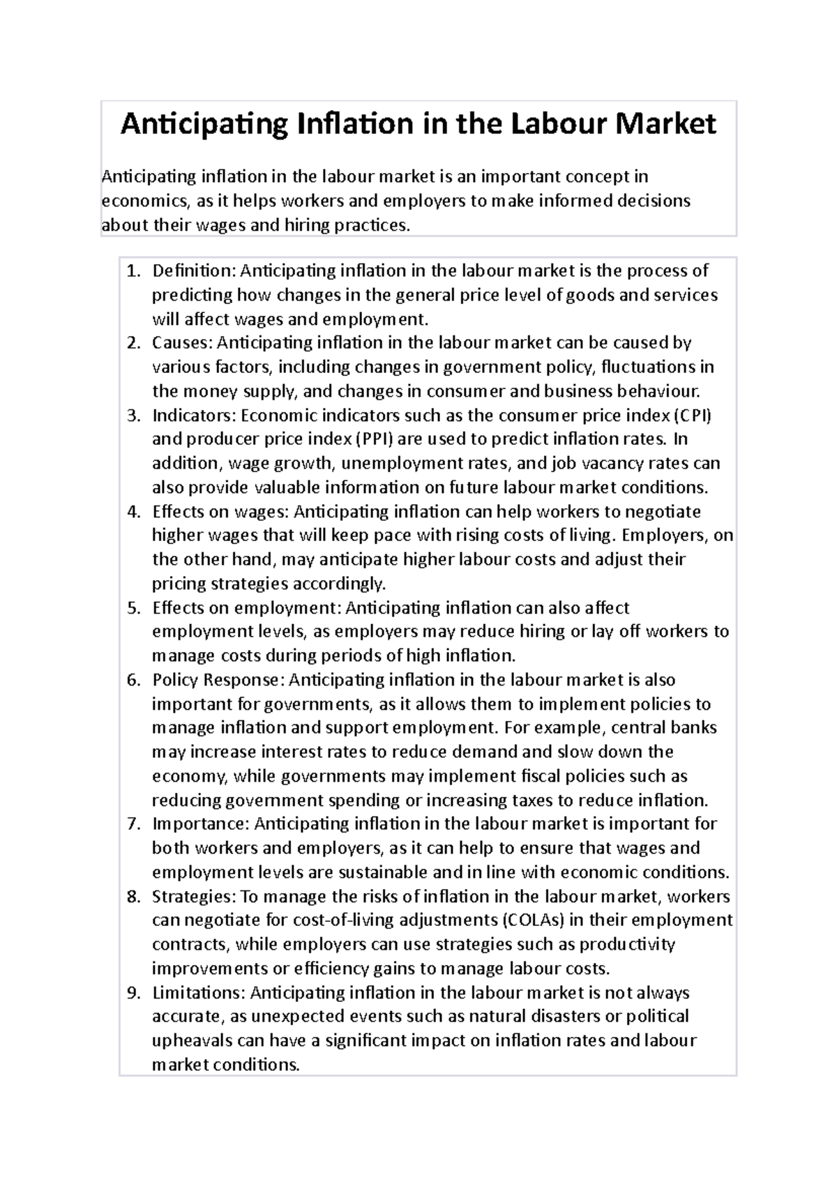 Anticipating Inflation in the Labour Market - Anticipating Inflation in ...