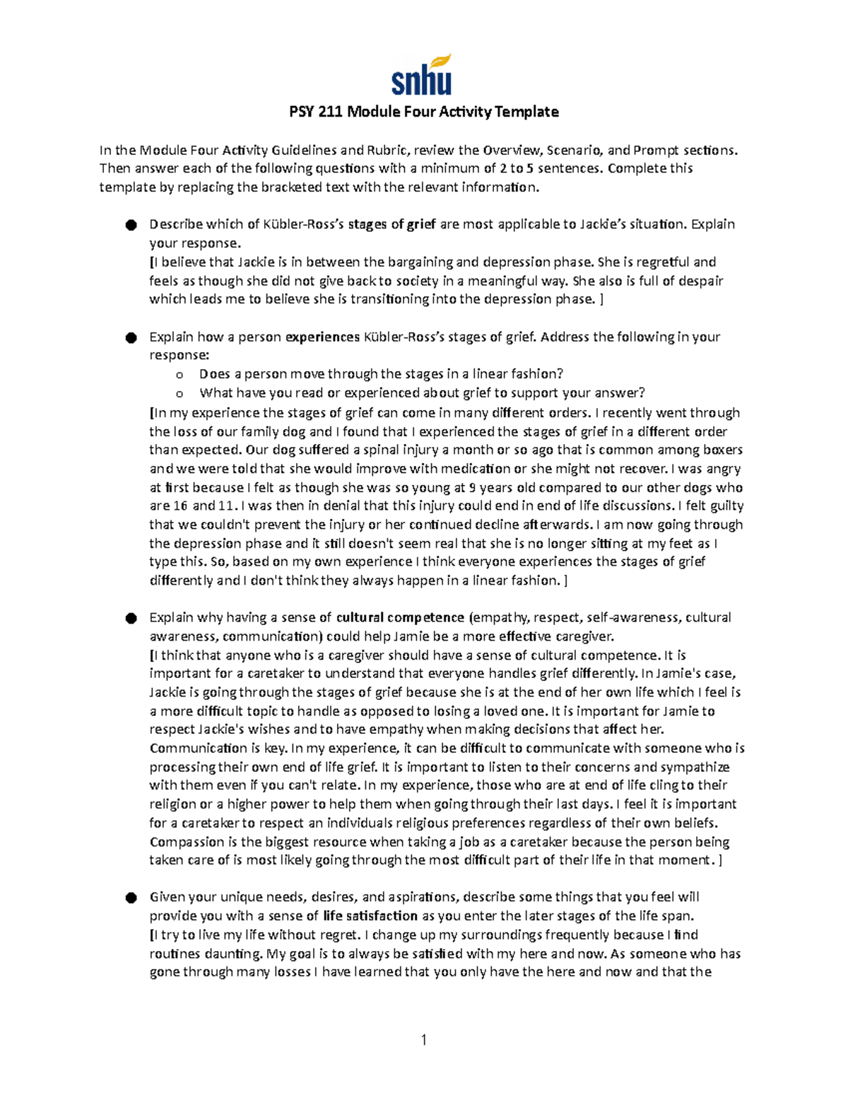 PSY 211 M4 Activity - PSY 211 Module Four Activity Template In the ...