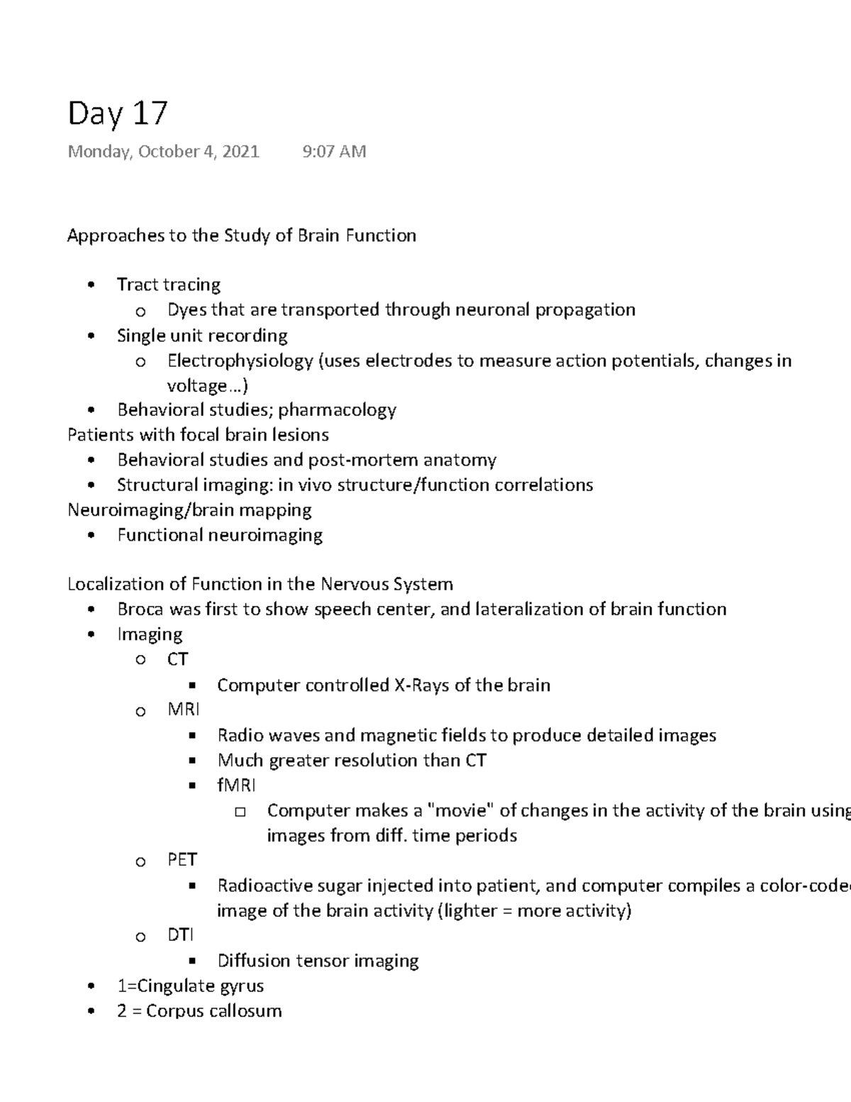 N18 - Neuro notes - Approaches to the Study of Brain Function Tract ...