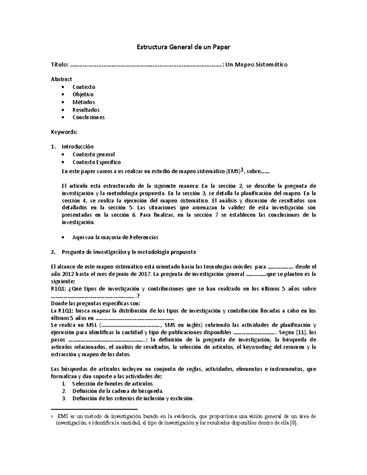 Estructura general de un paper de Revisión Sistemática - Estructura ...