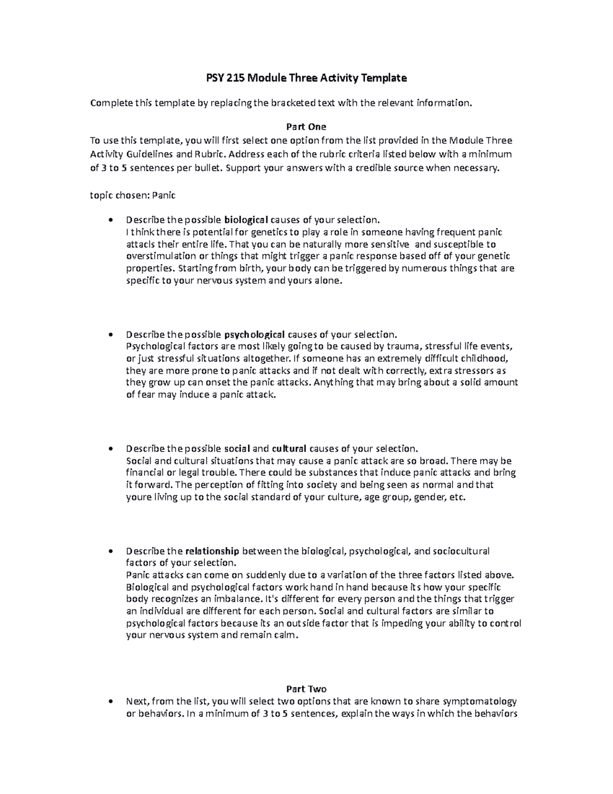 PSY 215 Module Three Activity - Part One To use this template, you will ...