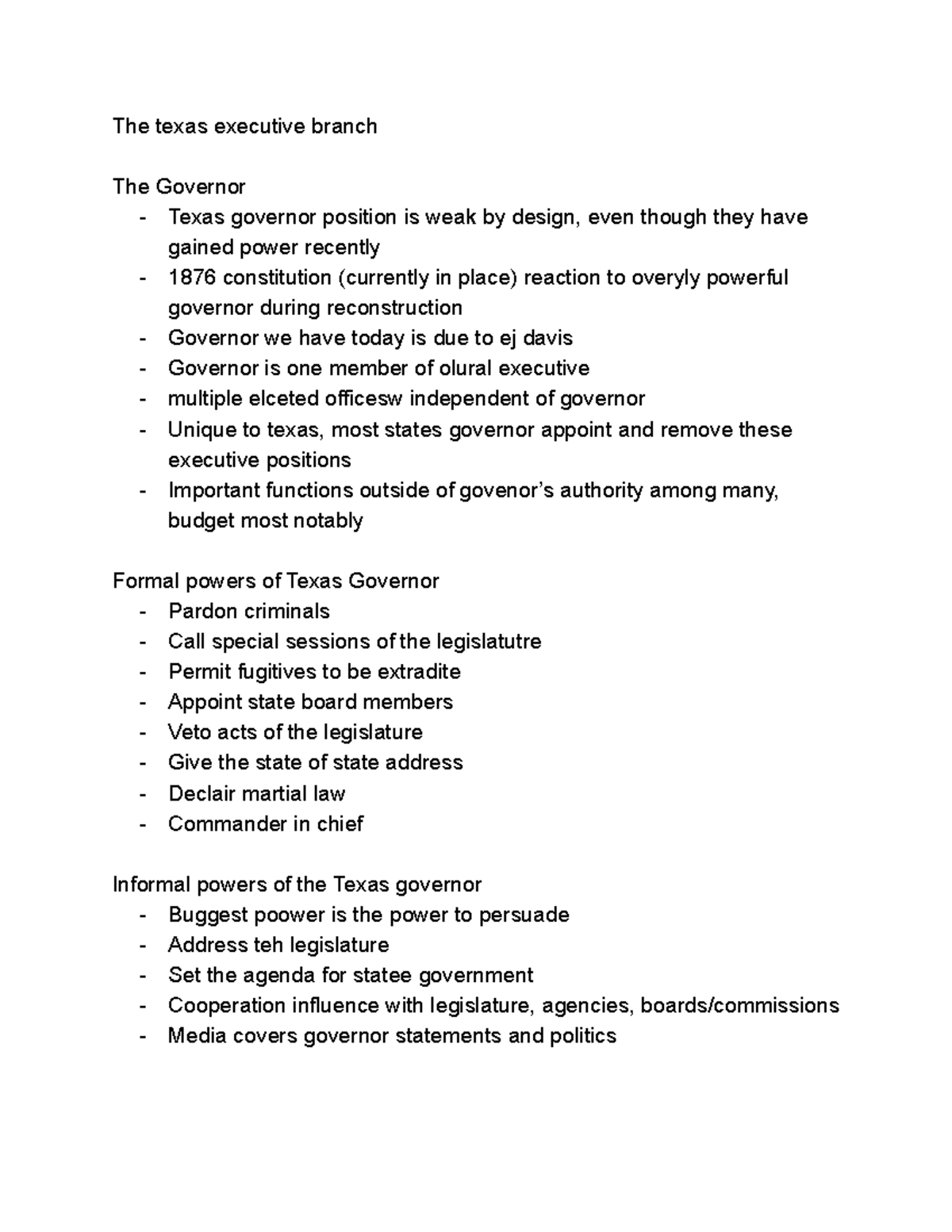 Tx Politics CH 6 - notes on chapter 6 - The texas executive branch The ...