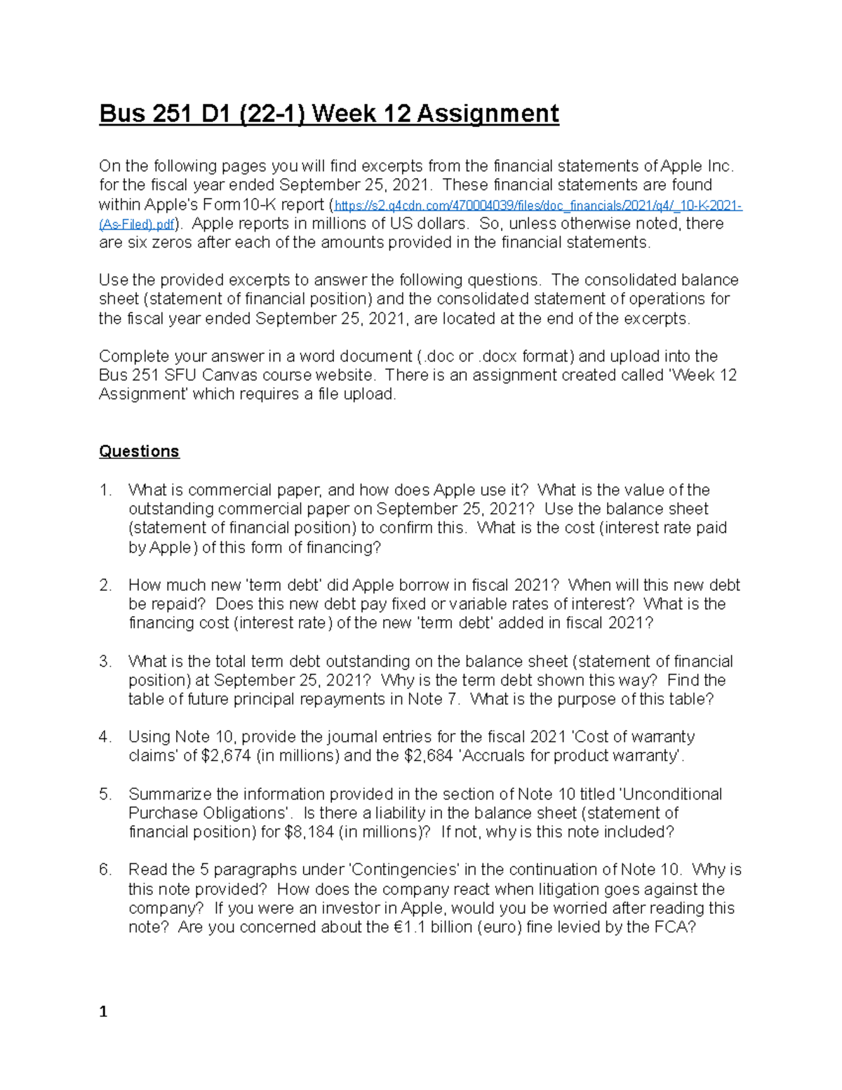 Bus 251 Week 12 Assignment - Bus 251 D1 Week 12 Assignment On the ...