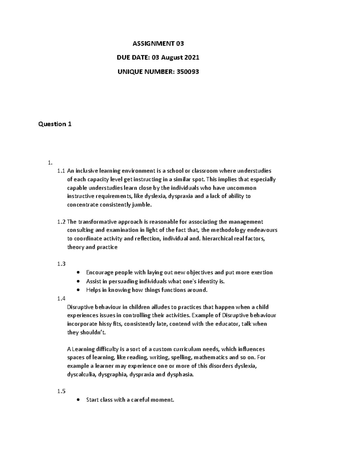 BTE2601 Ass2 - Assignment 2 - ASSIGNMENT 03 DUE DATE: 03 August 2021 ...