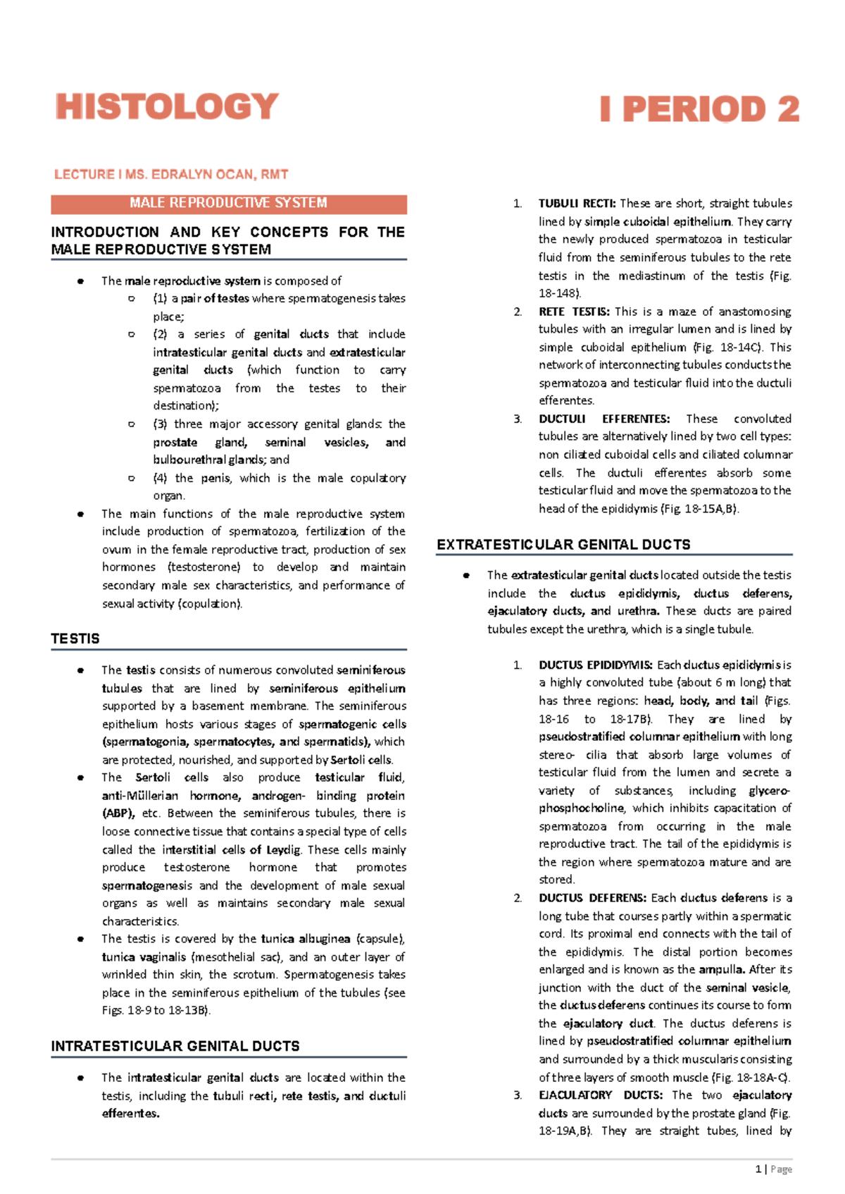 Histo - Reproductive System - MALE REPRODUCTIVE SYSTEM INTRODUCTION AND ...