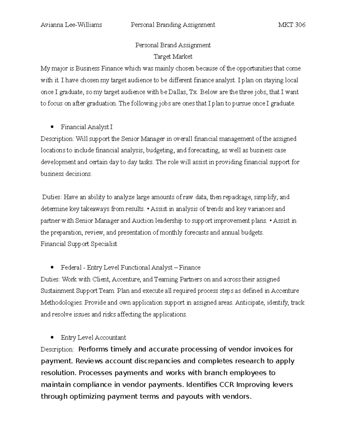 Personal Branding Assignment - MKT 306 - A&M Commerce - Studocu