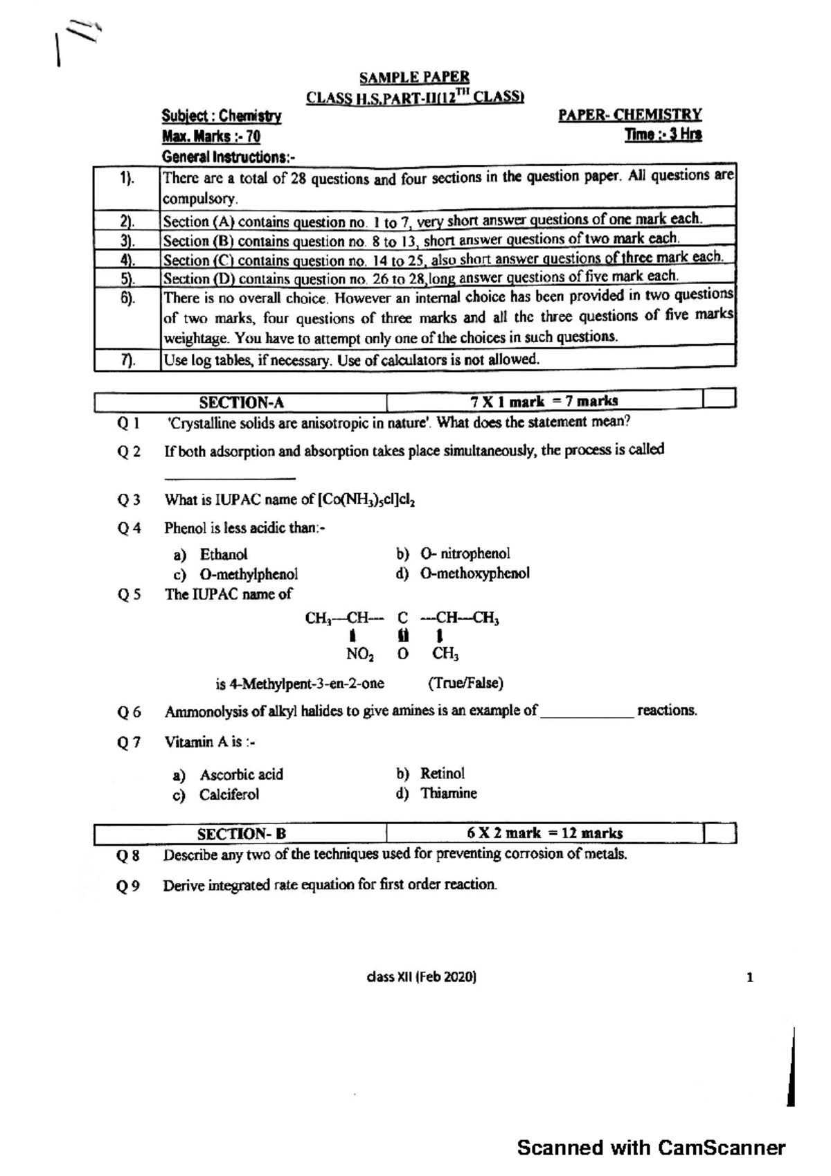 Chemistry Modelpaper 12th - Chemistry HL - Studocu