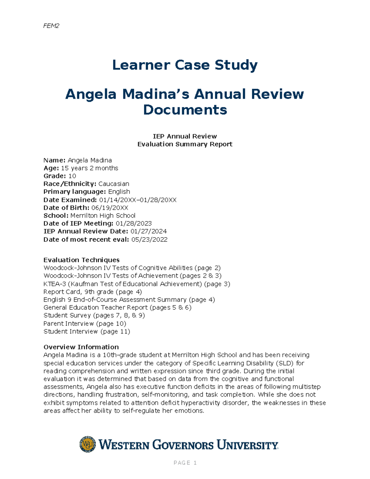 Learner Case Study - FEM Learner Case Study Angela Madina’s Annual ...