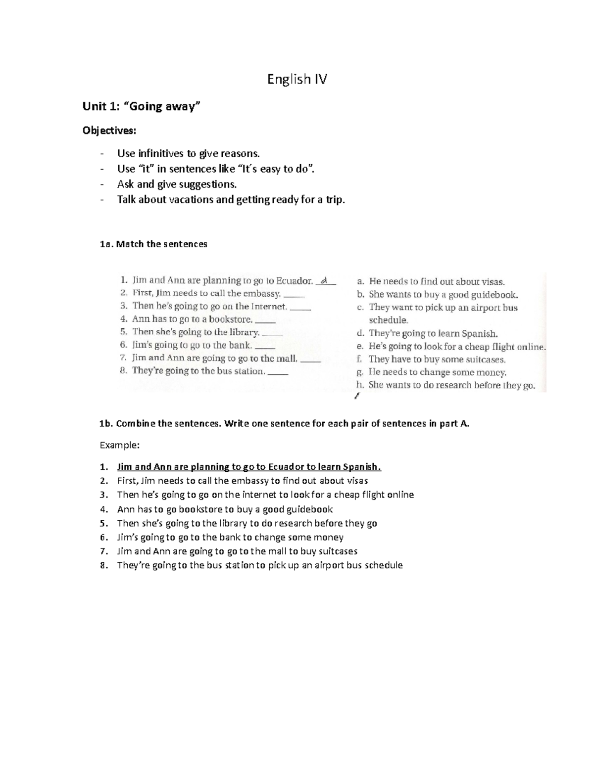 Activity 1 - Apuntes sobre past simple - English IV Unit 1: “Going away ...